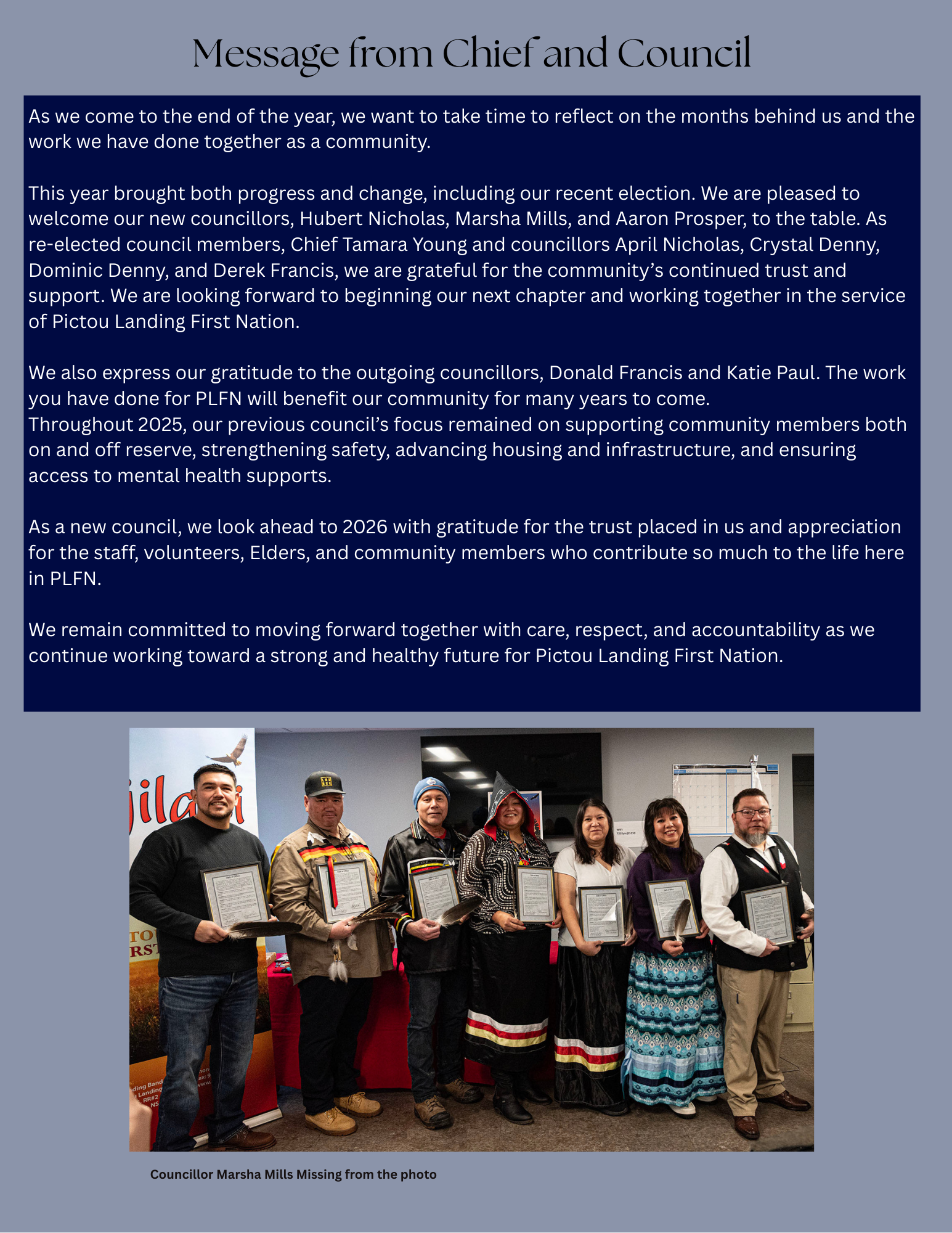 Chief and Council end of year message - Pictou Landing First Nation